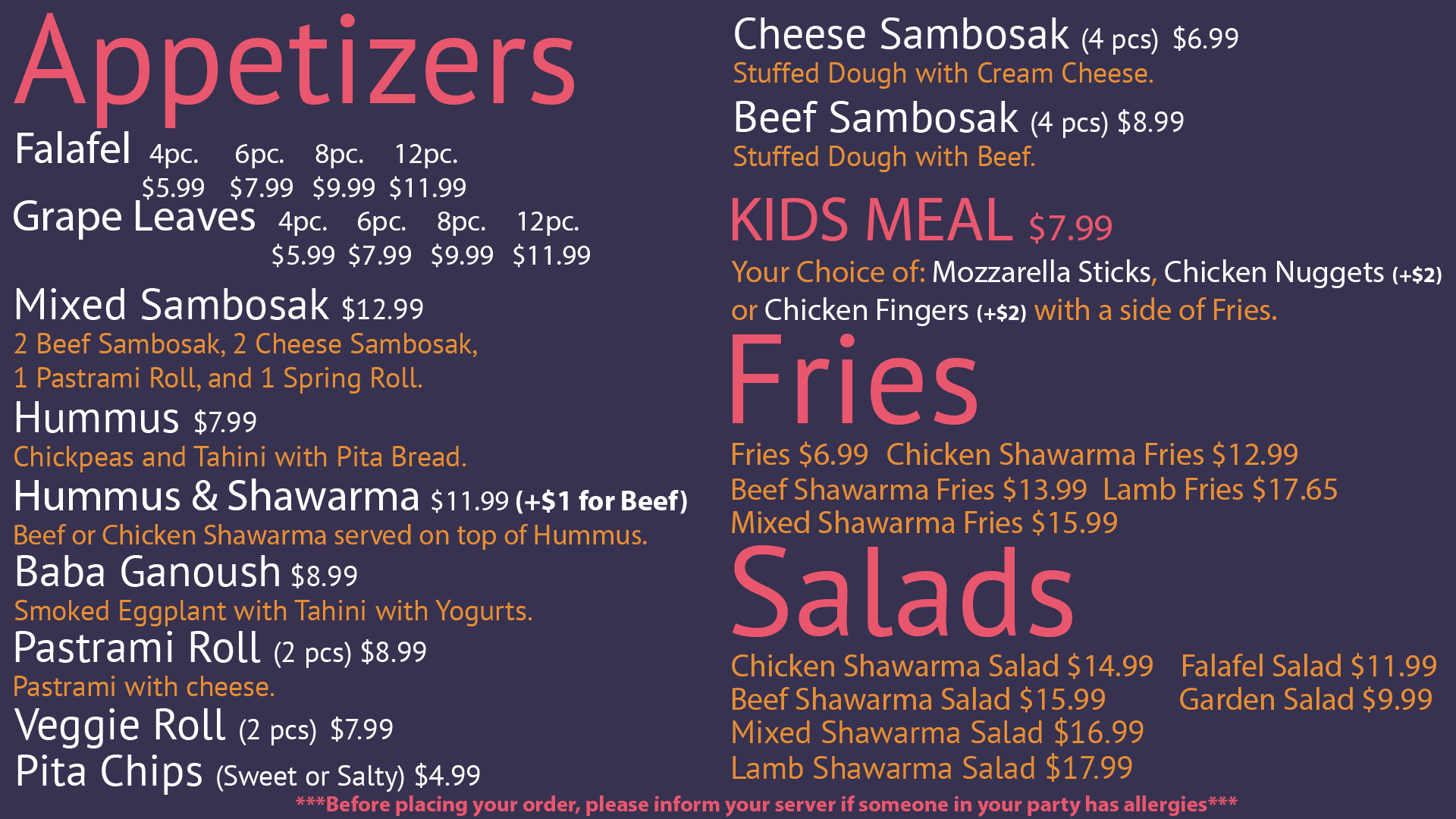 Menu - Shawarma & Shakes